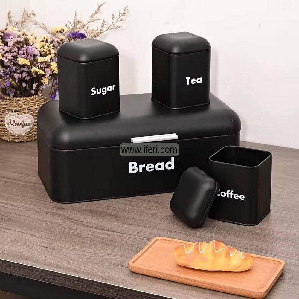 4 Pcs Bread Box & Tea, Coffee, Sugar Storage Jar, Container Set GA8378 ...