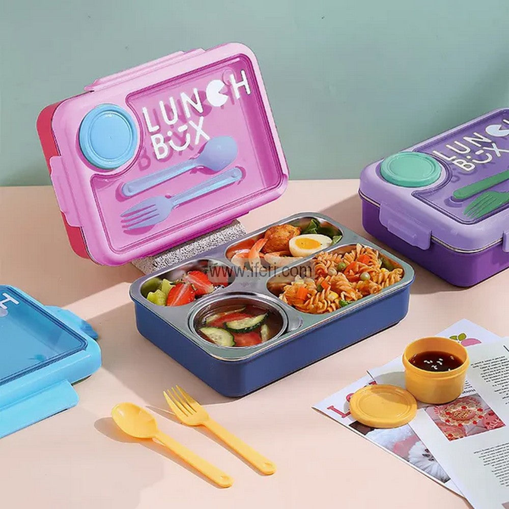 4 Part Airtight Stainless Steel Tiffin Box Food Container with Spoon ...