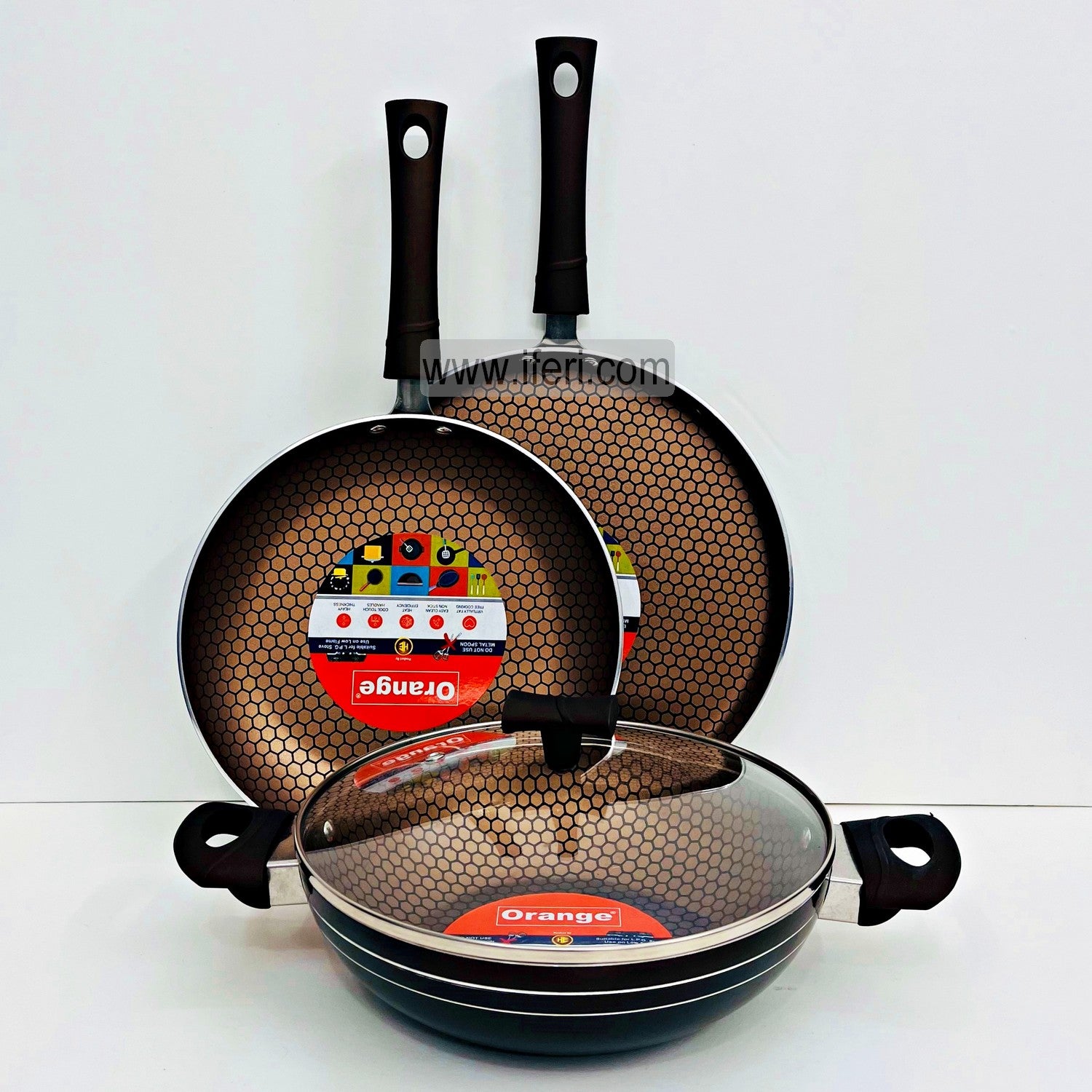 3 Pcs Orange Non-stick Cookware Set – iferi.com