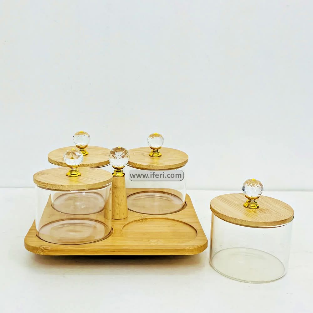 4 Pcs Glass Spice Jar, Cookie Jar Set with Revolving Stand RH0359 (সেল ...